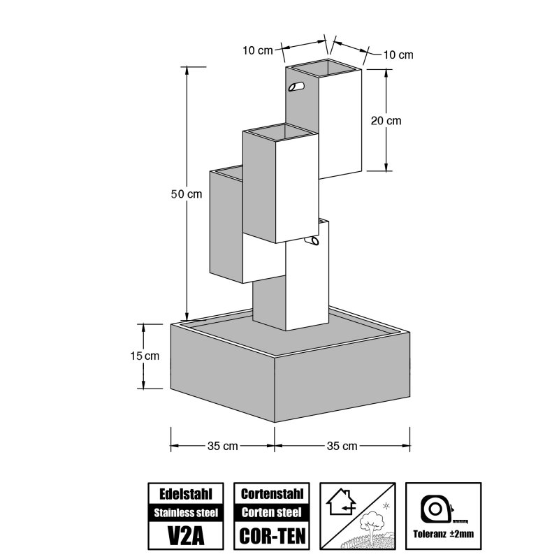 Suihkulähde design Cortenstahl Edelstahl